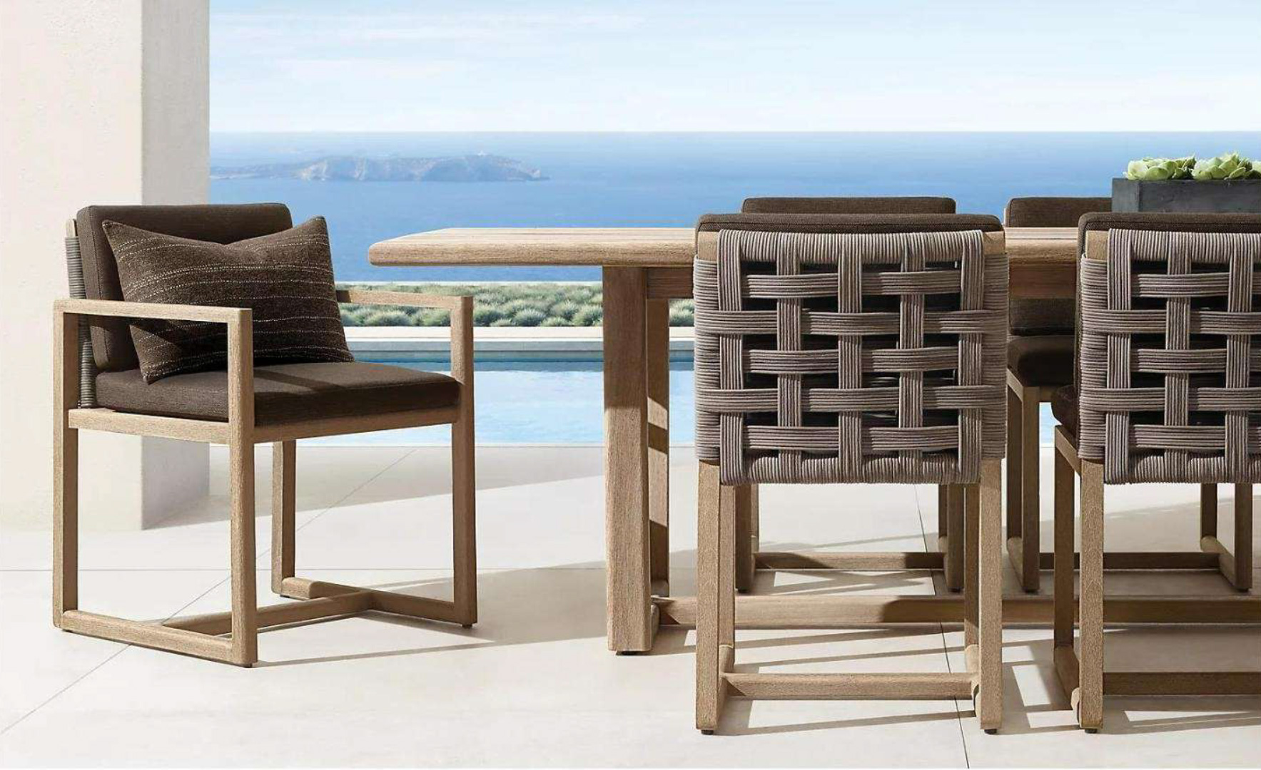 Modern Teak And Rattan Outdoor Dining Table And Chair Set | Elegant ...